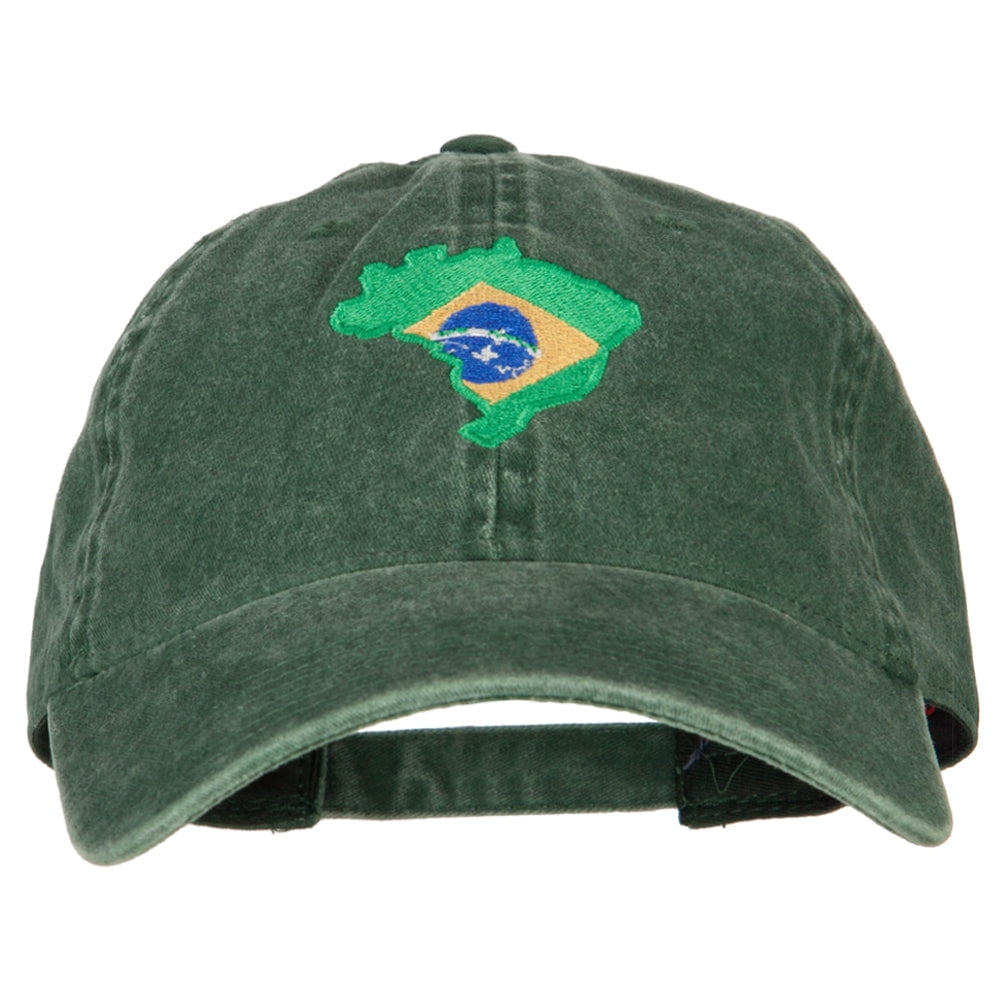 Brazil Flag Map Embroidered Washed Cotton Twill Cap - Dk Green OSFM ...