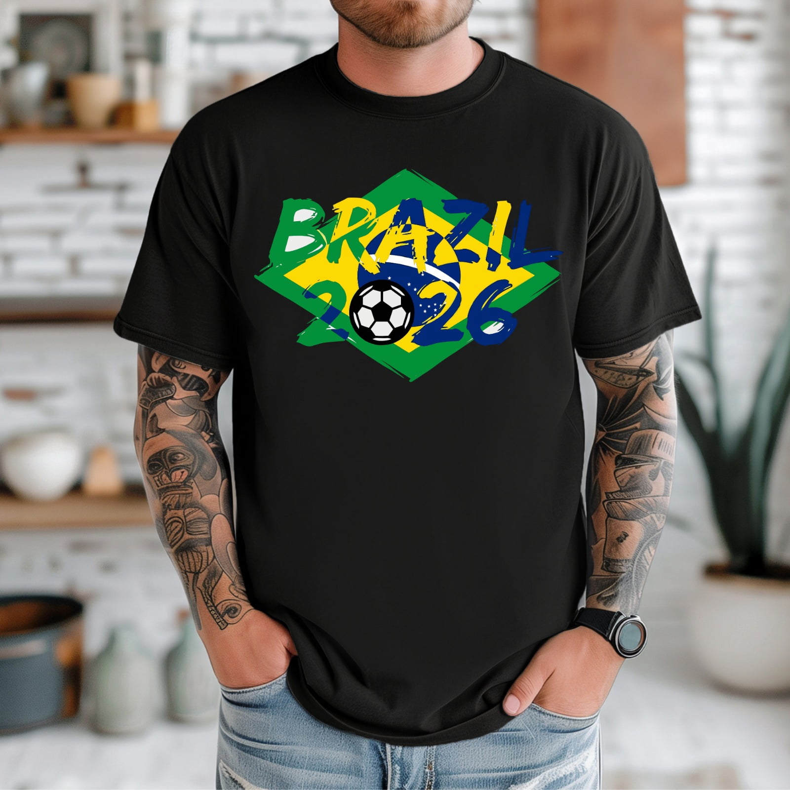 Brazil T-Shirt Brazil Flag Adult Unisex Soccer Fan Tee WC 2026 - Black ...