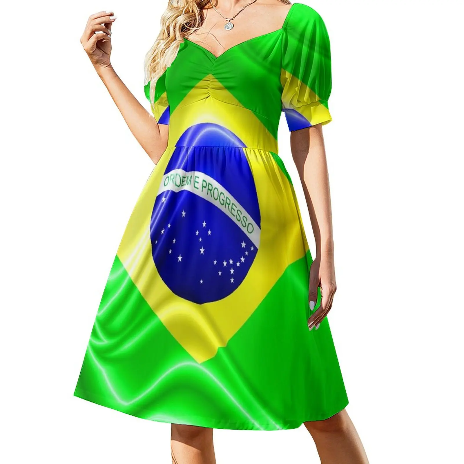 Brazil Flag Waving Silk Fabric Sleeveless Dress women long dresses long ...