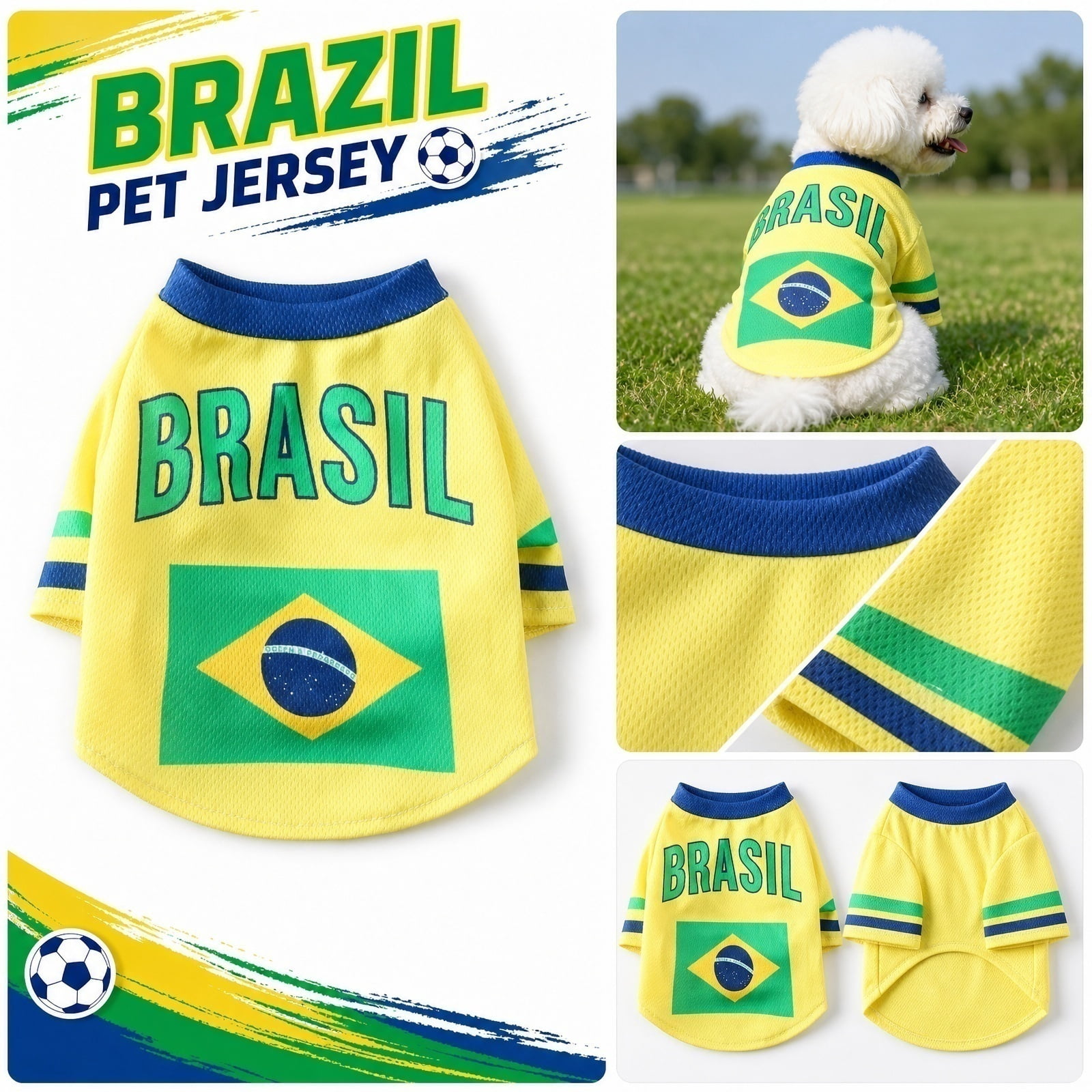Brazil Inspired Pet Soccer Jersey for Dogs and Cats,Breathable Athletic ...