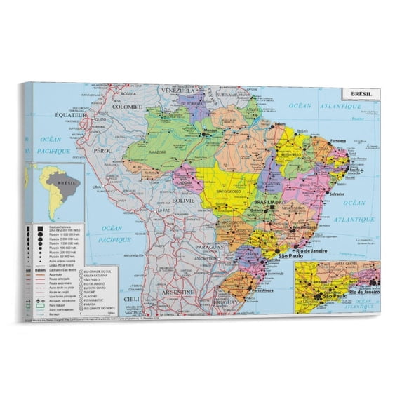 Brazil Map Poster Art Poster Canvas Painting Decor Wall Print Photo ...