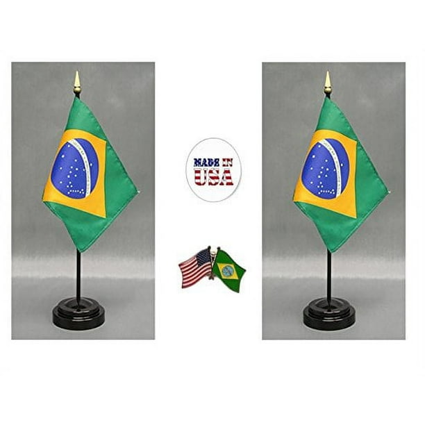 Brazil Rayon Desk Flag Set; Two 4x6 inch American Made Table Flags with ...