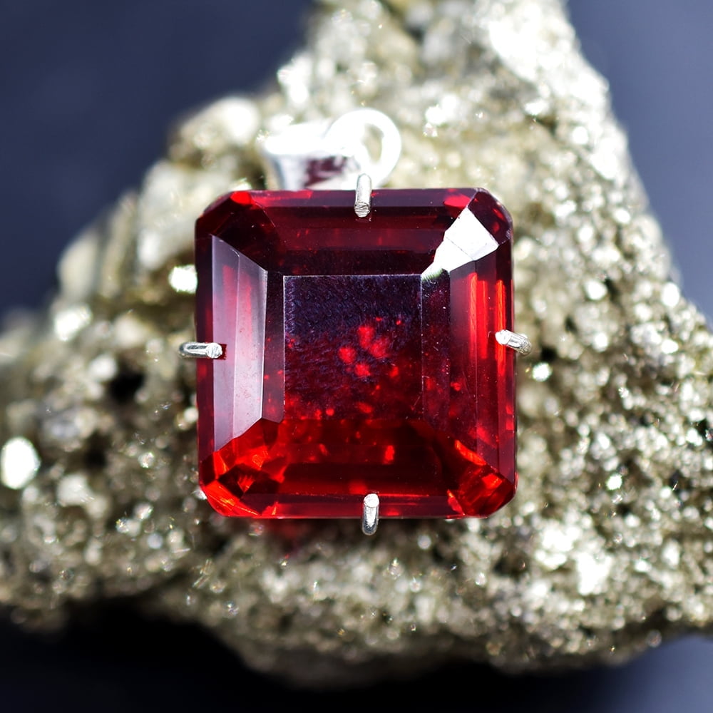 Brazil Red Topaz 925 Sterling Silver Pendant 98.60 Ct Square Guaranteed ...