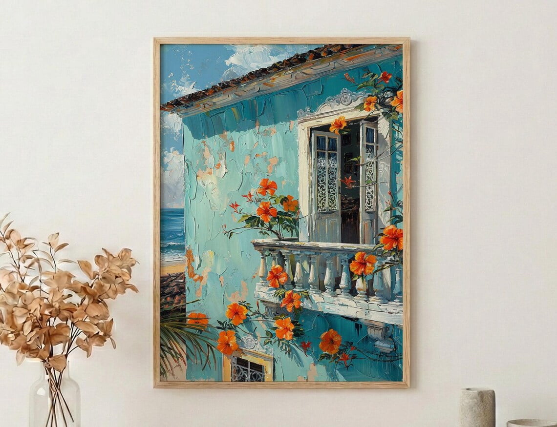 Brazil Salvador Bahia Colonial House Impasto Pastel Blue Decor Tropical ...
