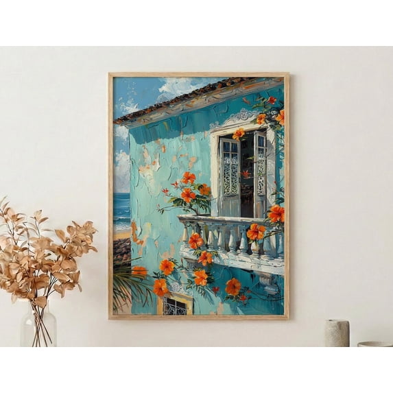 Brazil Salvador Bahia Colonial House Impasto Pastel Blue Decor Tropical ...