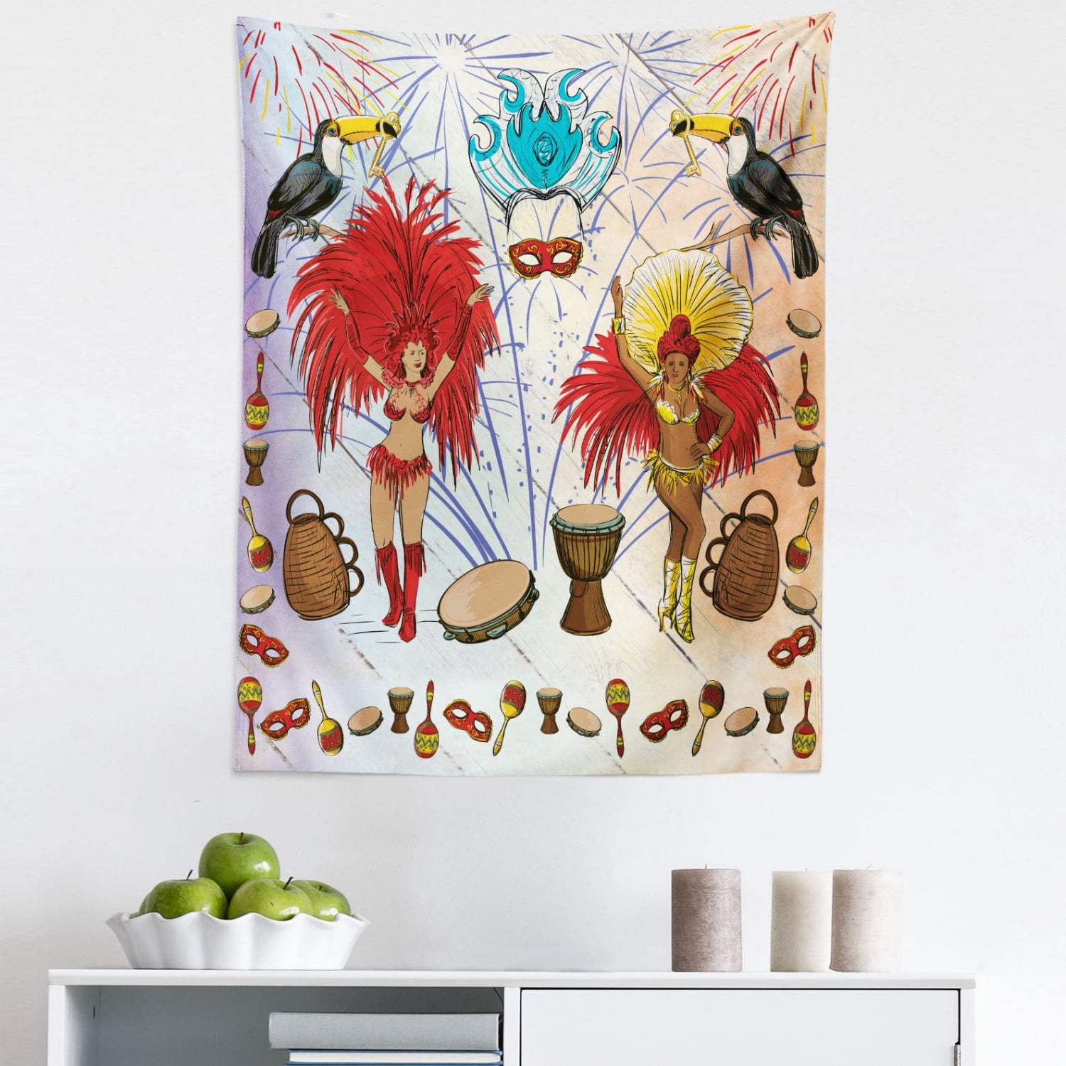 Brazil Tapestry, Rio Carnival Themed Composition with Samba Girls and ...