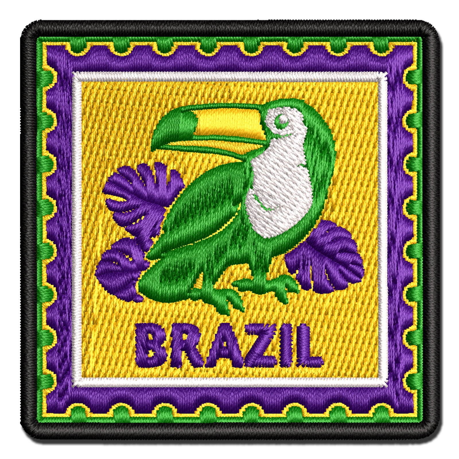 Brazil Travel Toucan Tropical Monstera Leaves Applique Multi-Color Embroidered Hook & Loop Patch ...