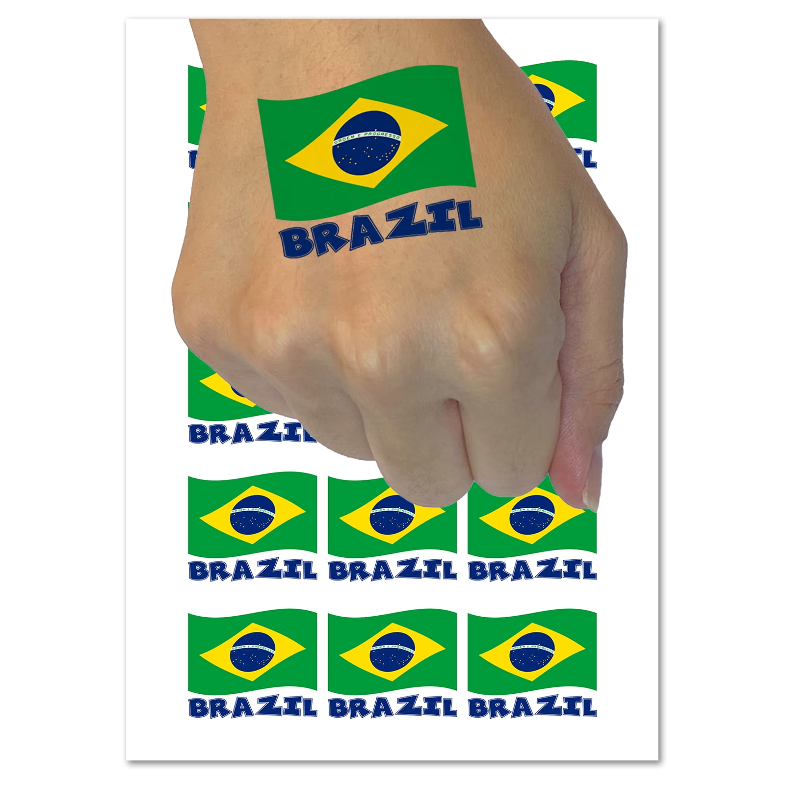Brazil with Waving Flag Cute Water Resistant Temporary Tattoo Set Fake ...