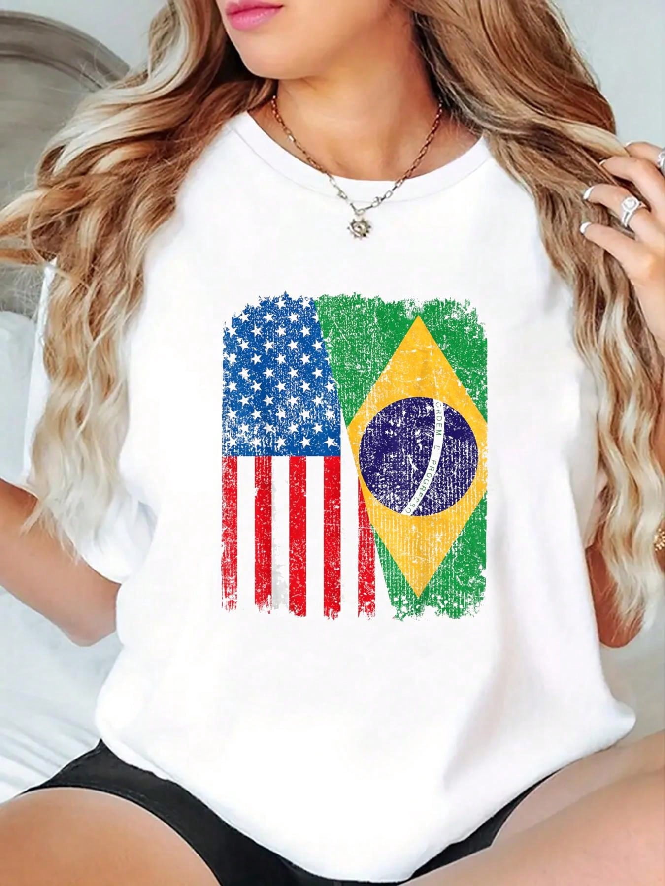 Brazilian American Flag Half USA Brazil Root Proud T-Shirt - Soft 100% ...
