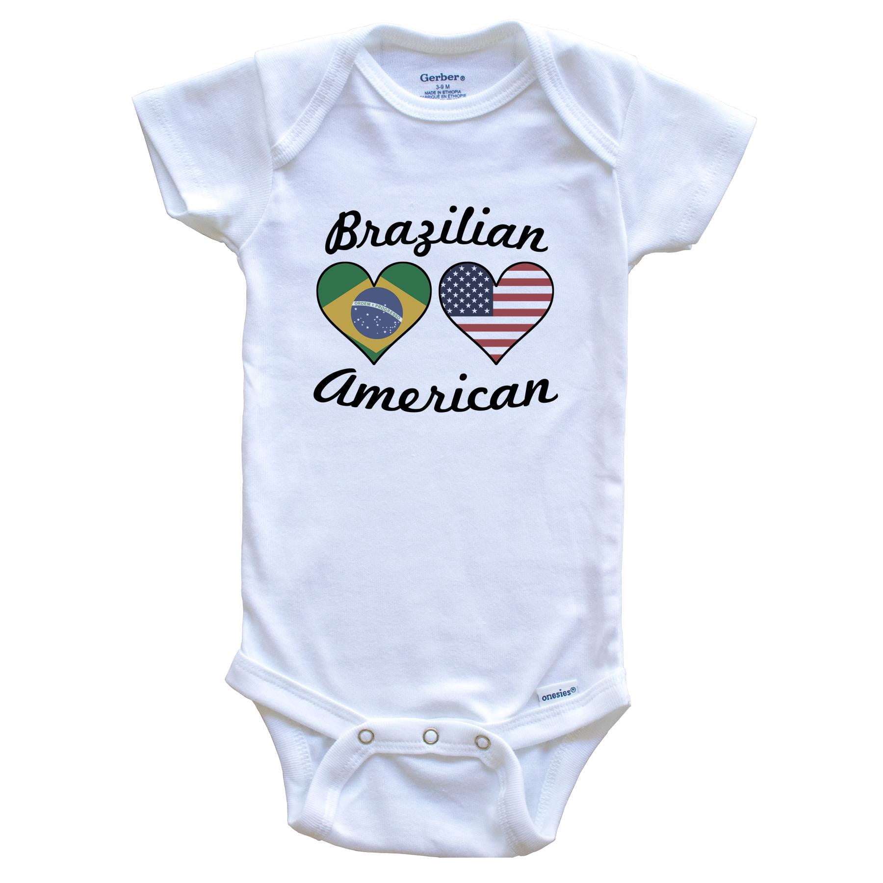 Brazilian American Flag Hearts Baby Bodysuit, 6-9 Months White ...
