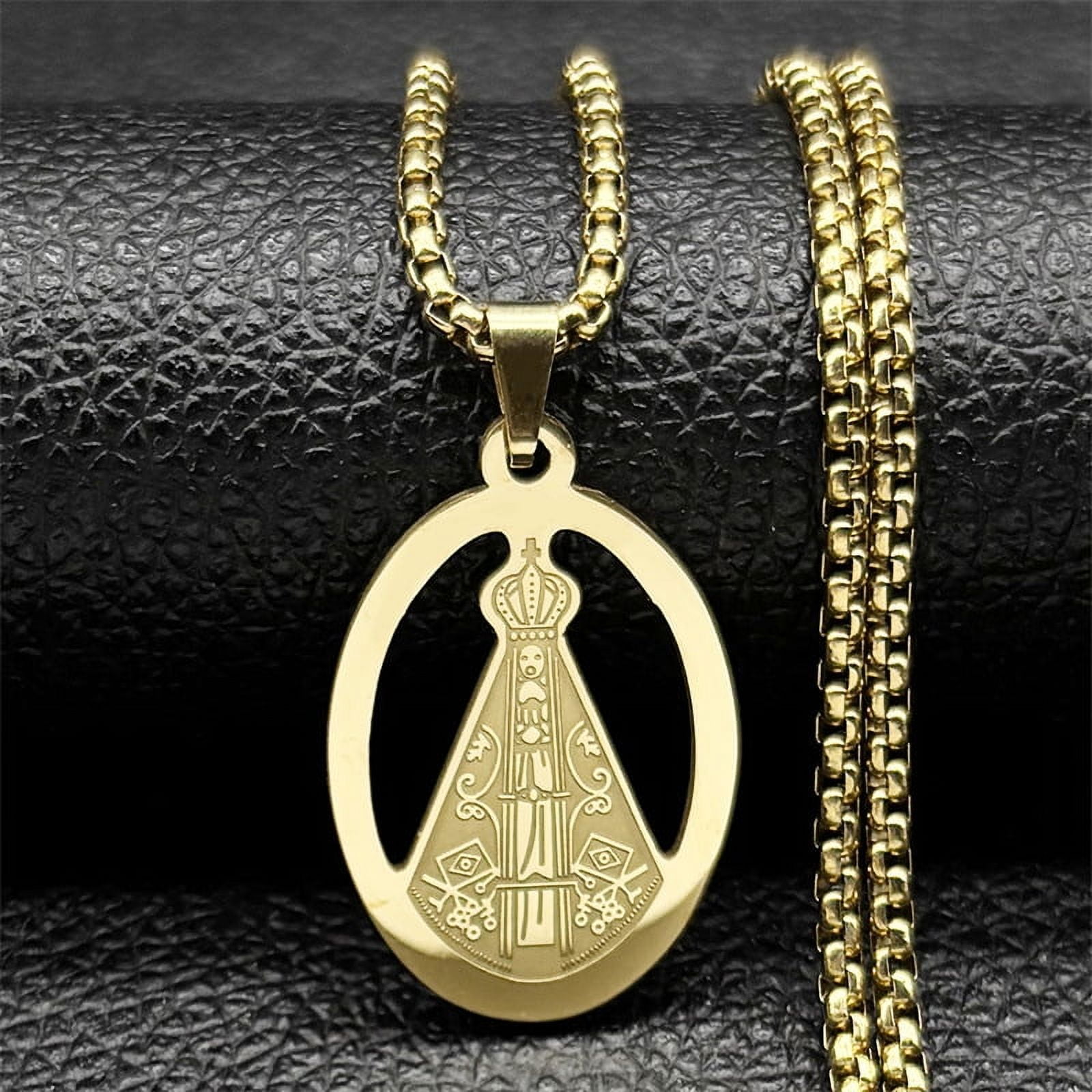 Brazilian Aparecida 14K Yellow Gold Necklace for Men Women Golden ...