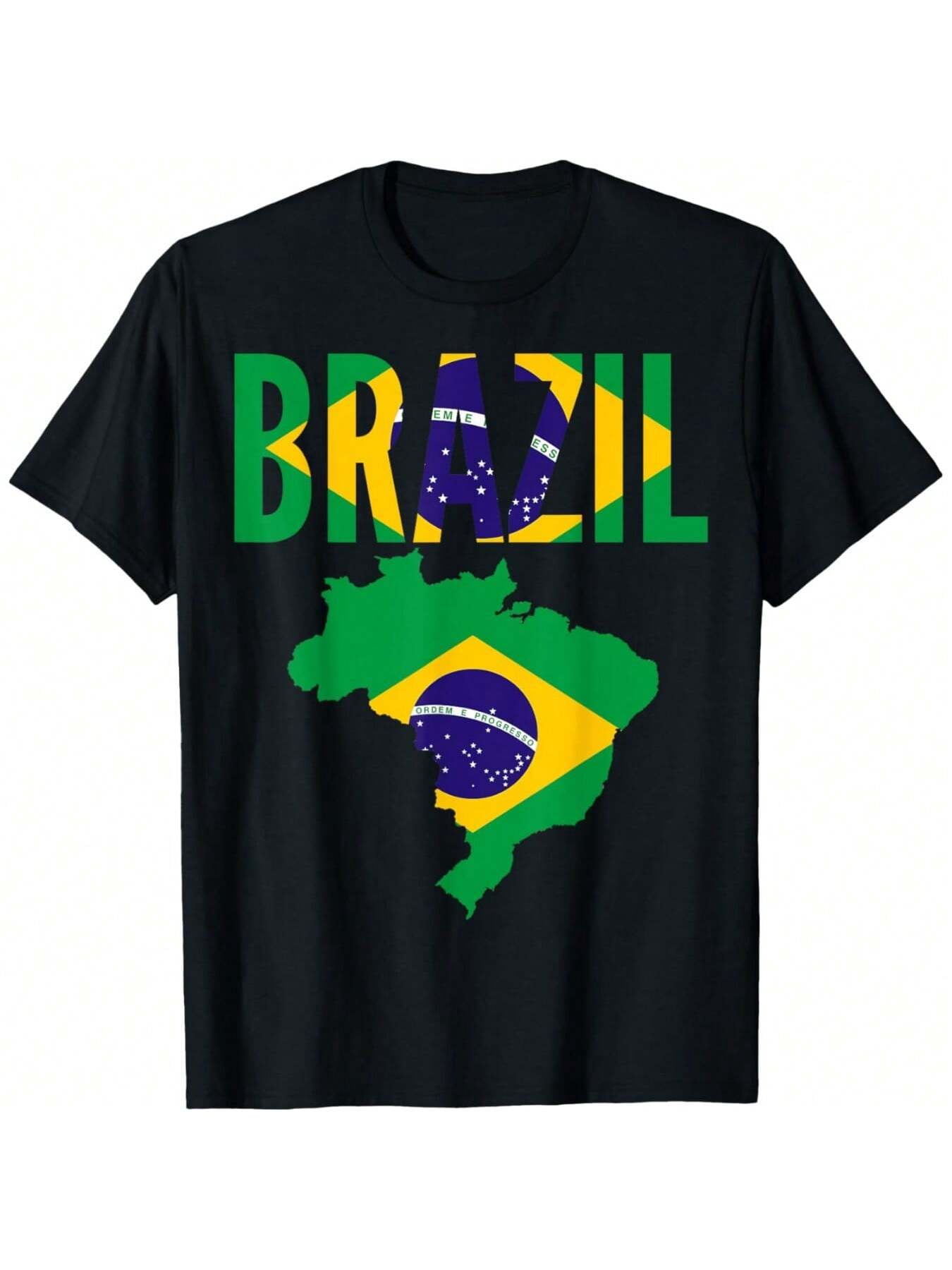 Brazilian - Brazil Country Map Flag T-Shirt - Casual Crew Neck, Short ...