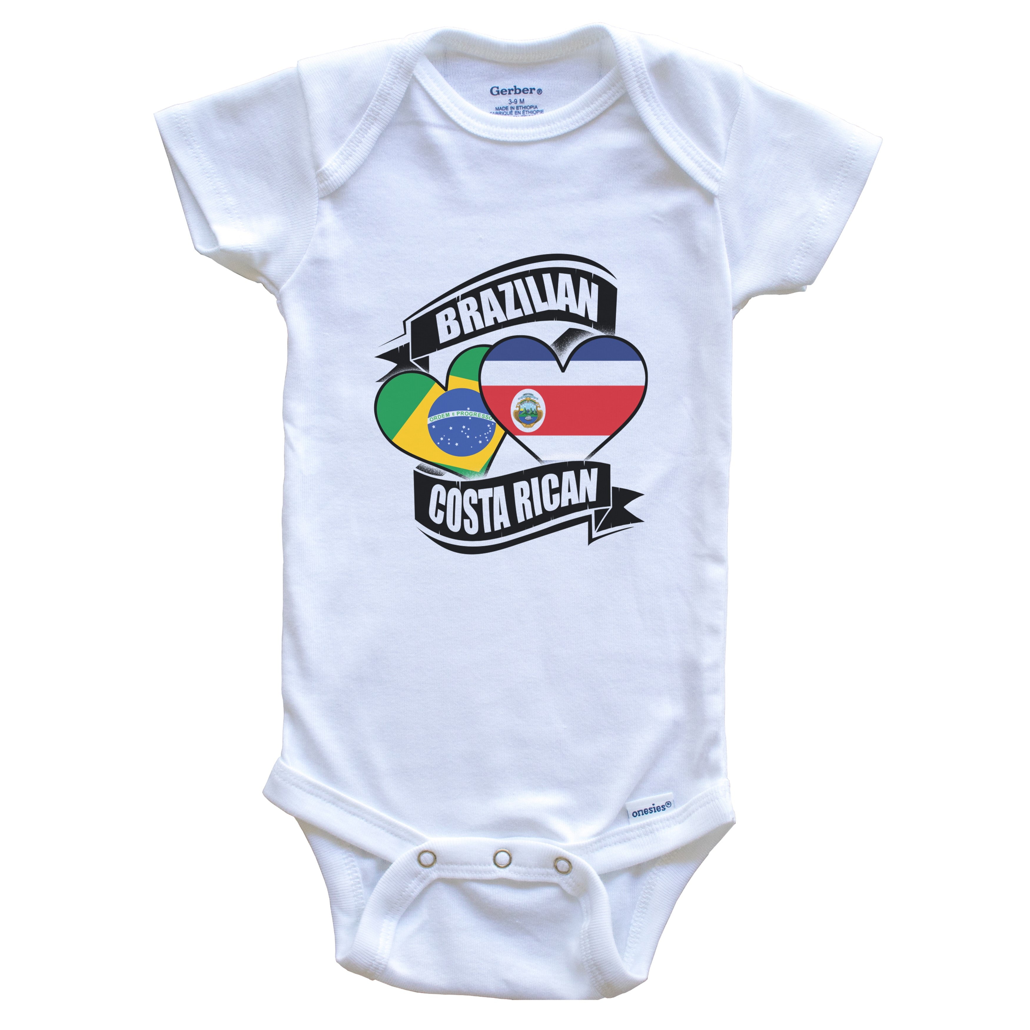 Brazilian Costa Rican Hearts Brazil Costa Rica Flags Baby Bodysuit, 6-9 ...