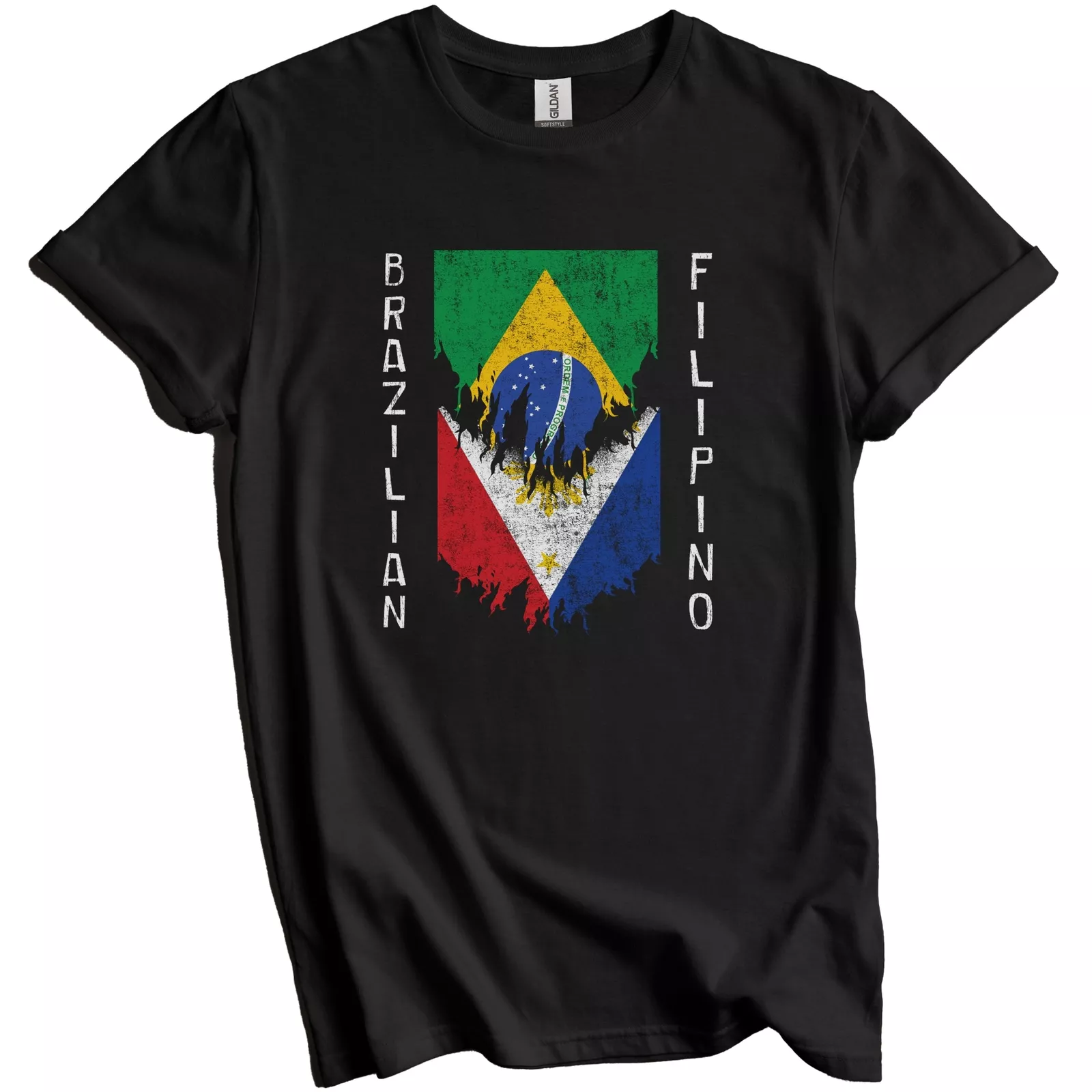 Brazilian Filipino Flags Ripped Torn Brazil Philippines T-Shirt ...