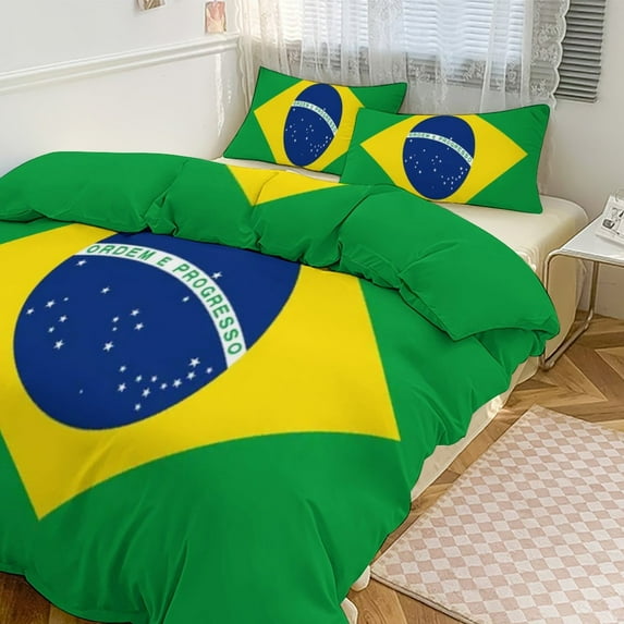 Brazilian Flag 79"x90" 3 Pcs Soft Bedding Set Includes 1 Duvet Cover ...
