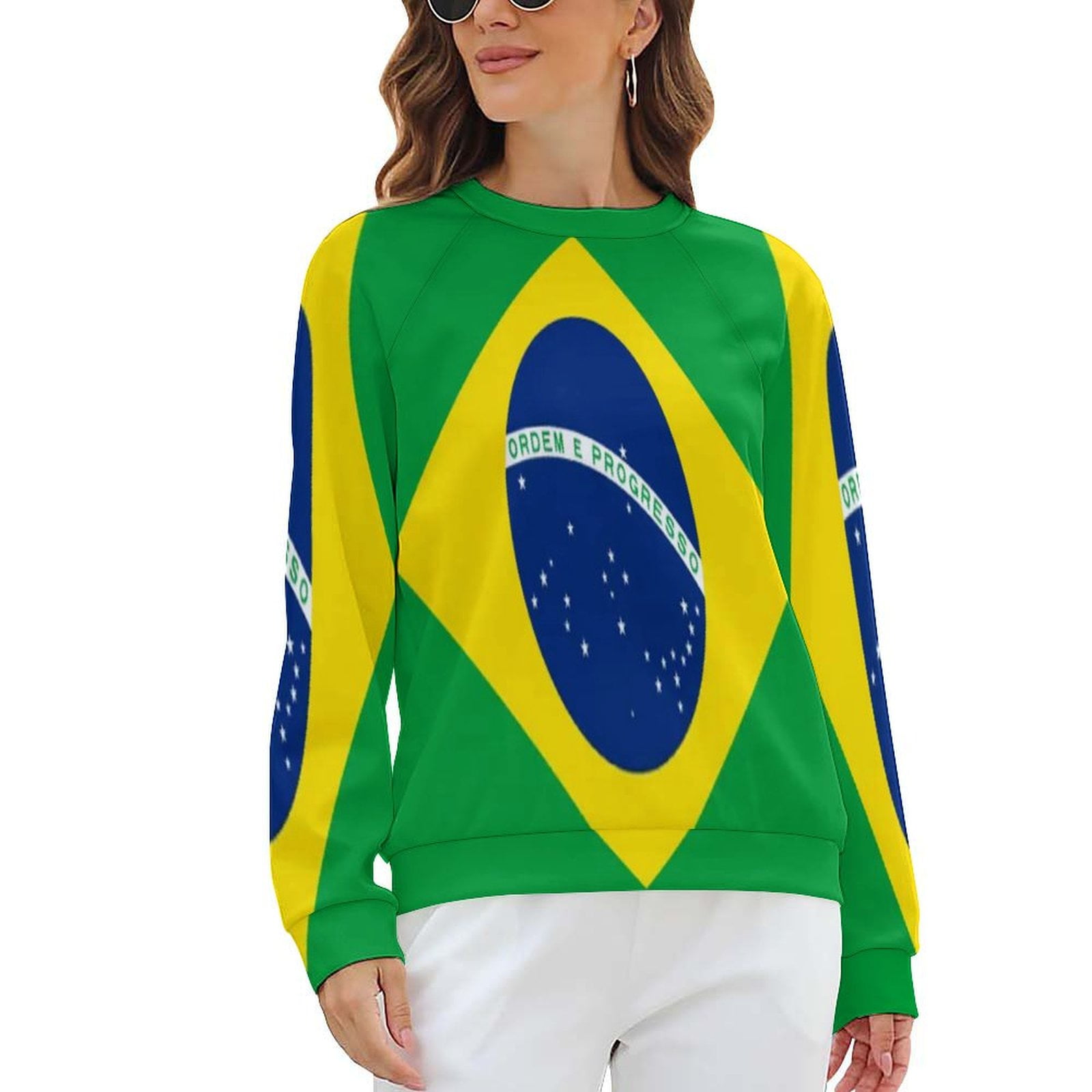 Brazilian Flag Ladies Tops Women Sweatshirts With Long Sleeve Loose Fit ...
