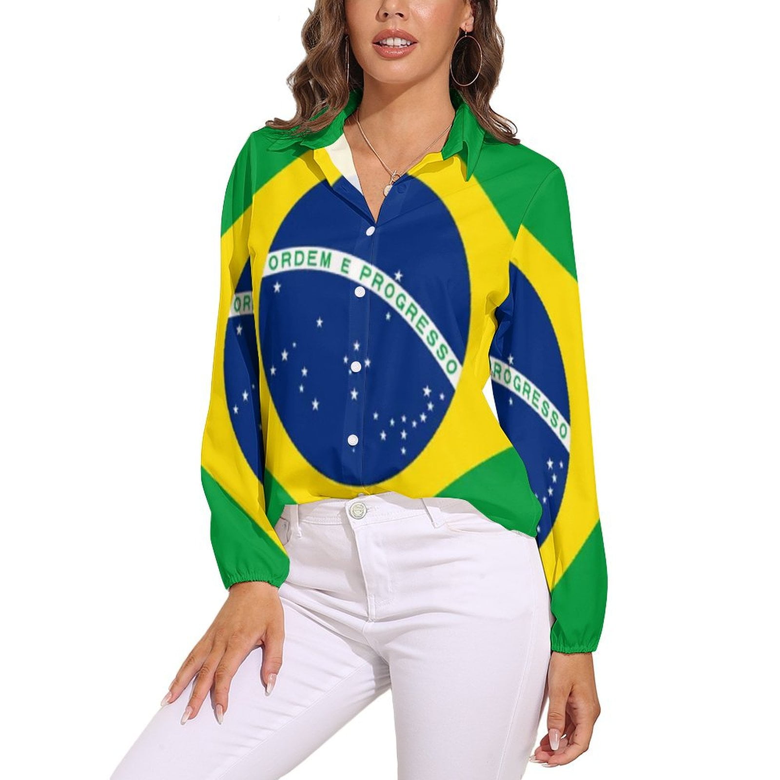 Brazilian Flag Long Sleeve Blouse Woman Streetwear Casual Shirts Summer ...