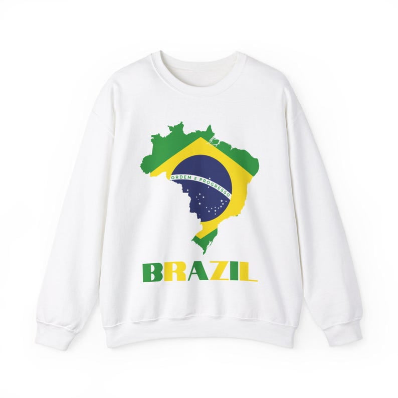 Brazilian Flag Map of Brazil Sweatshirt, Cute Brazil Shirt, Brazil Flag ...