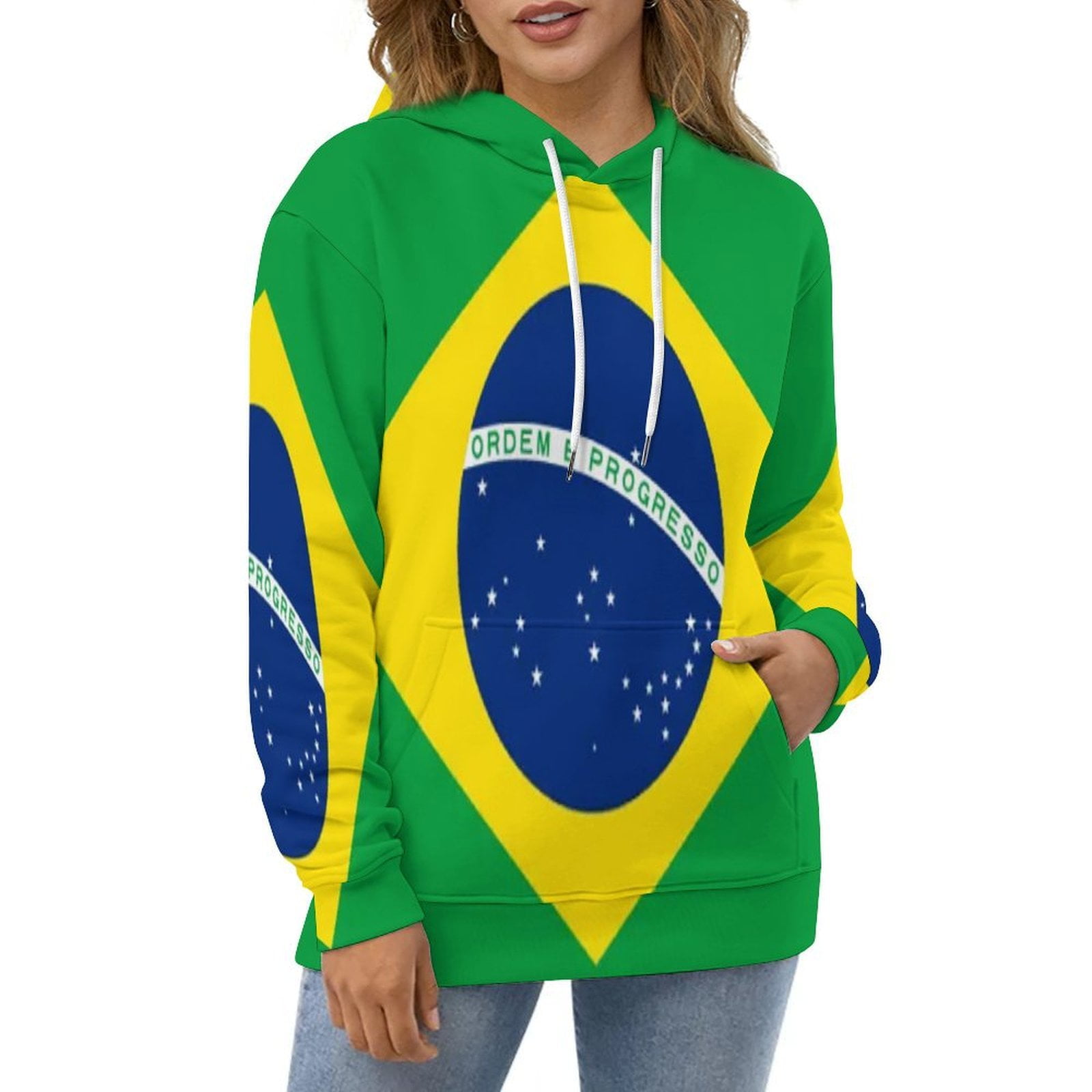 Brazilian Flag Oversized Hoodies For Woman Pullover With Pocket ...