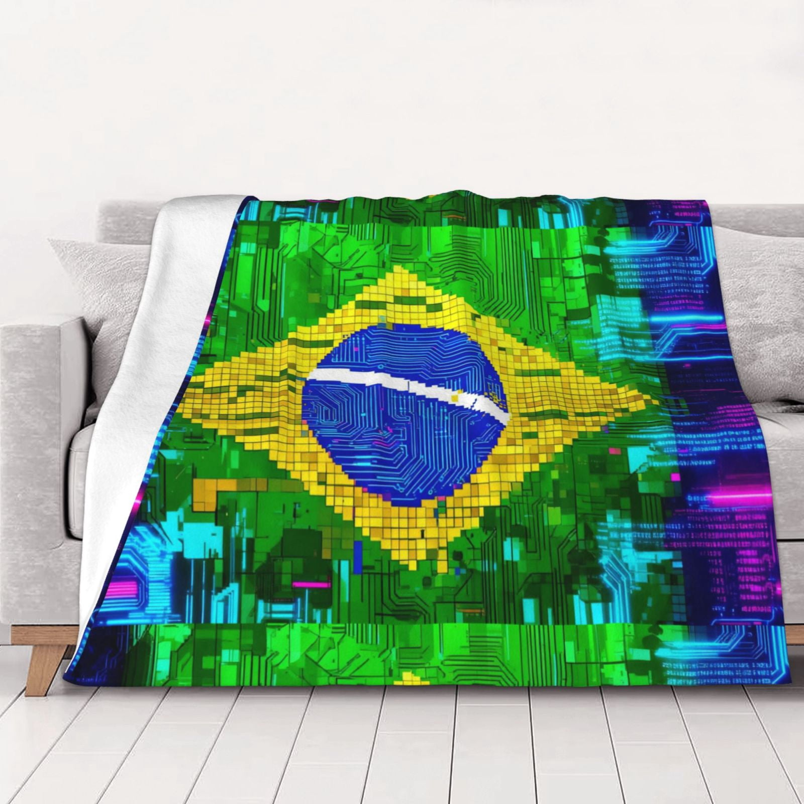 Brazilian Flag Print Throws Blanket Fleece Soft Cozy Warm Plush for ...