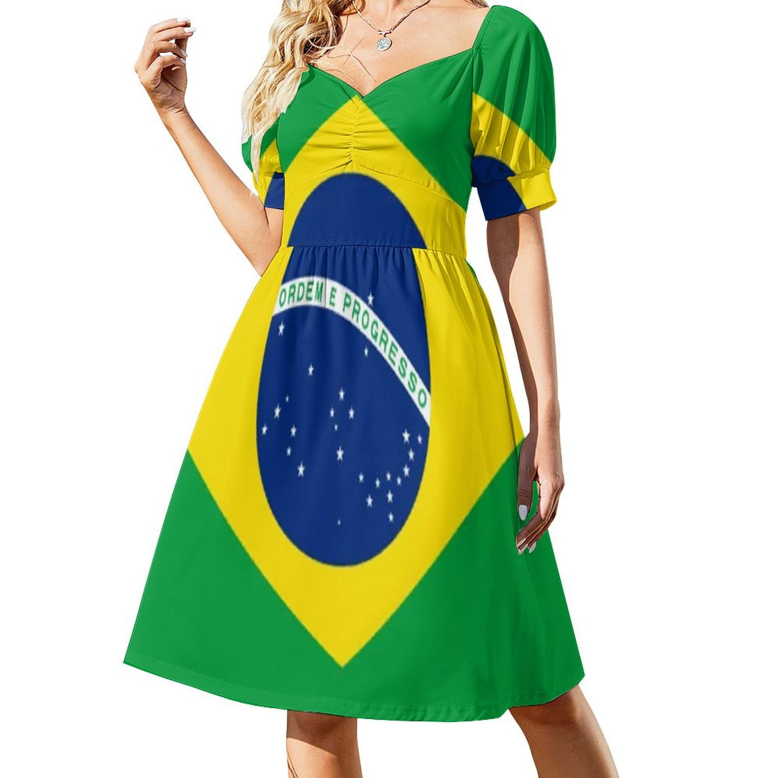 Brazilian Flag Short Sleeve Dress Clothes Women's Summer Dress Elegant ...