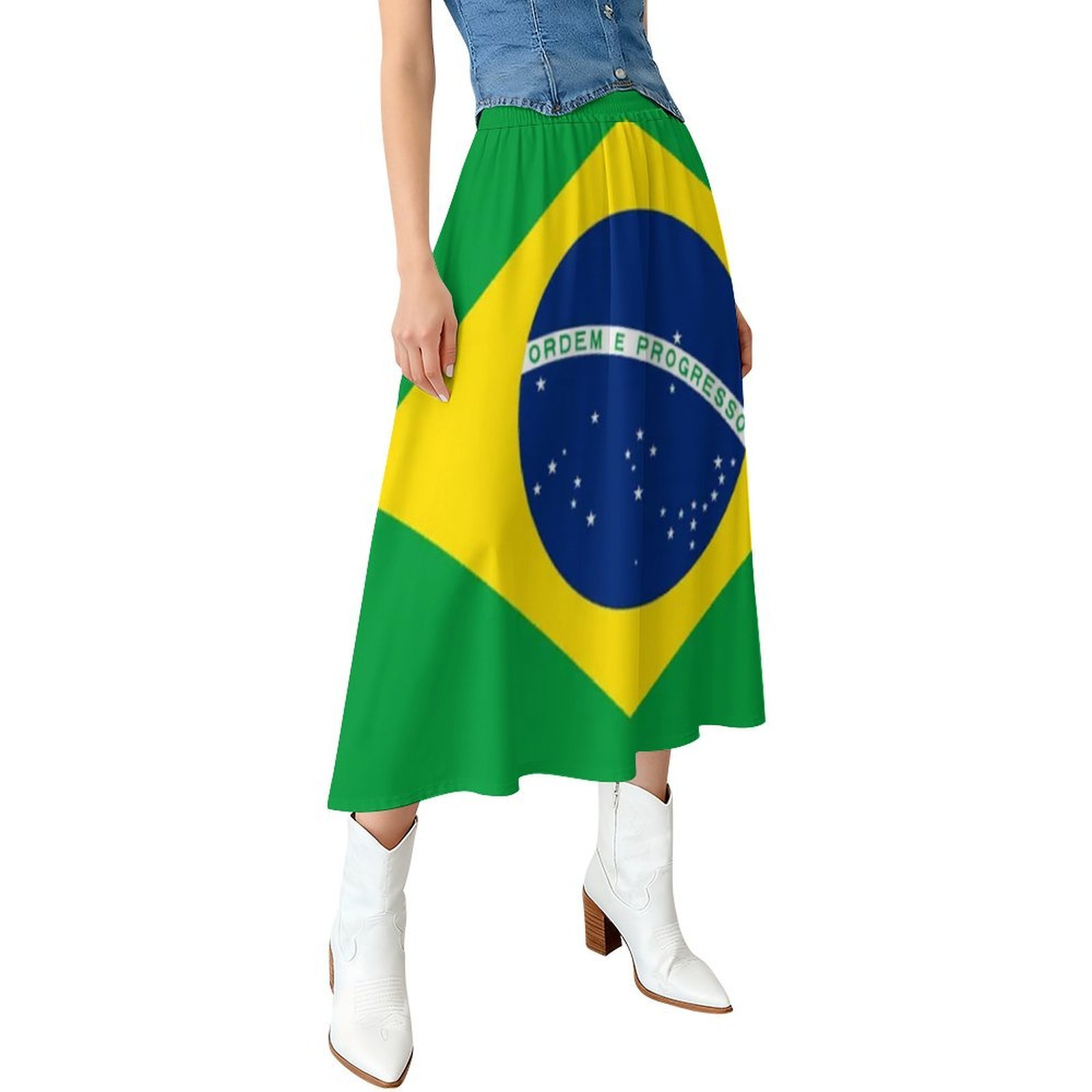 Brazilian Flag Women High Waist Midi Skirt Elegant Midi Skirt High ...