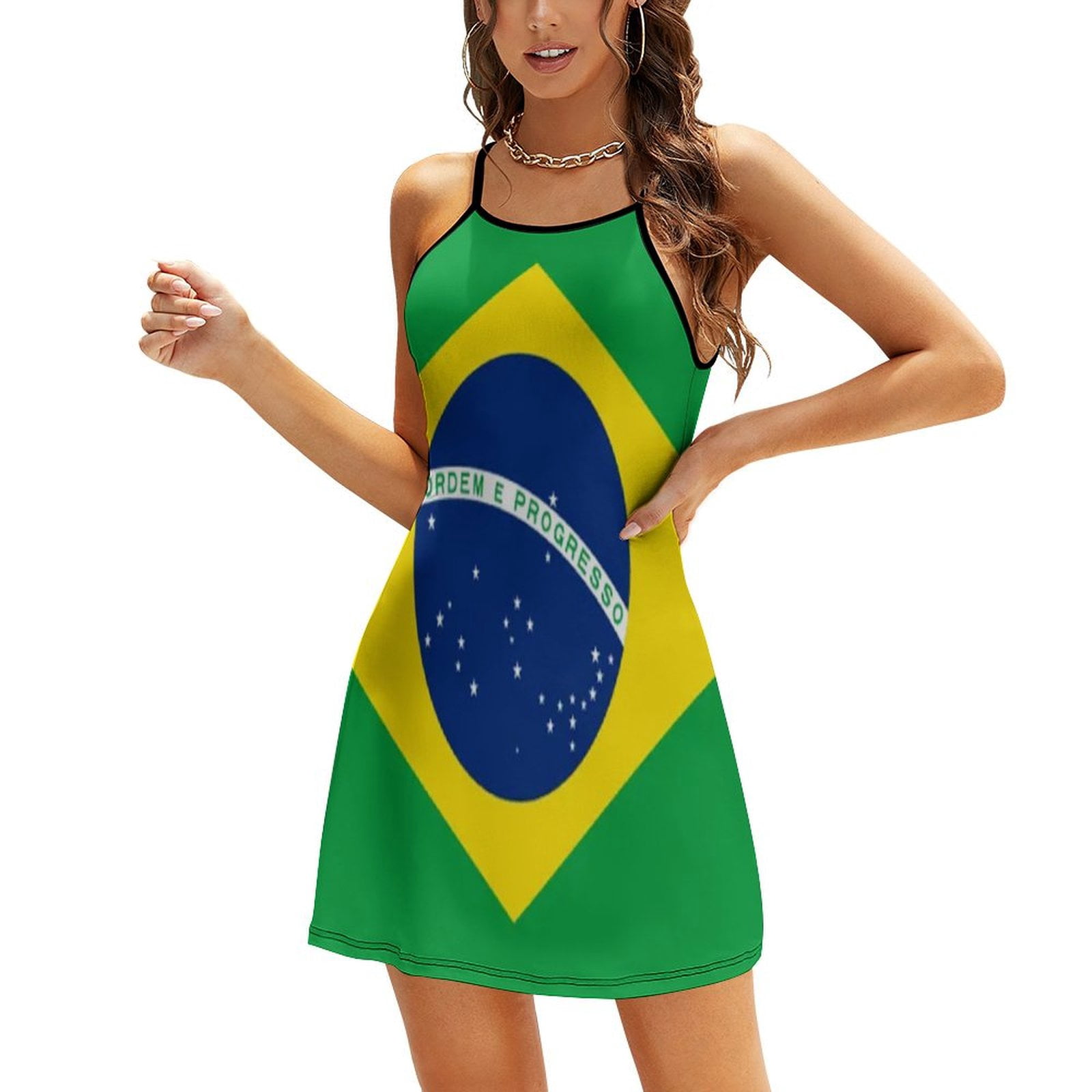 Brazilian Flag Women's Sleeveless Spaghetti Strap Mini Short Dress ...