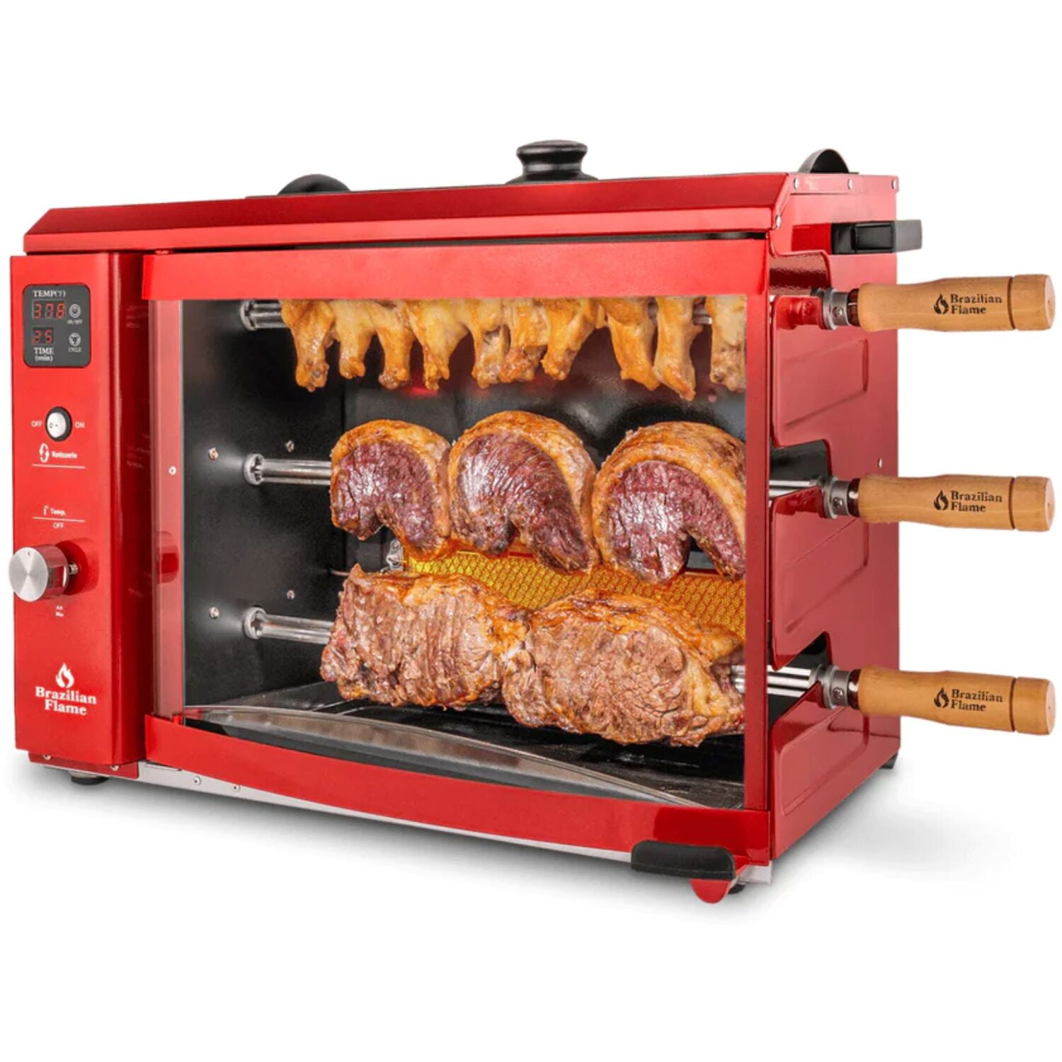 Brazilian Flame 2-Skewer Brazilian Rotisserie Electric Grill in Red ...