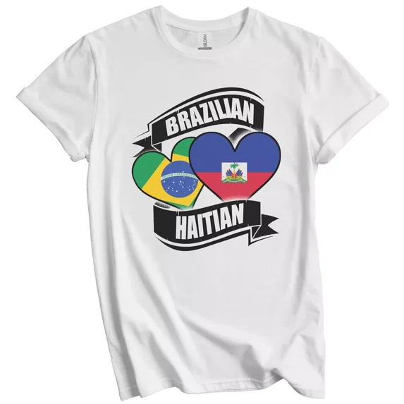 Brazilian Haitian Hearts Brazil Haiti Flags T-Shirt Gift For Men Women ...