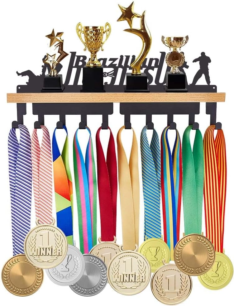 Brazilian Jiu-Jitsu Medal Hanger Display Trophy Shelf Wooden Trophy ...