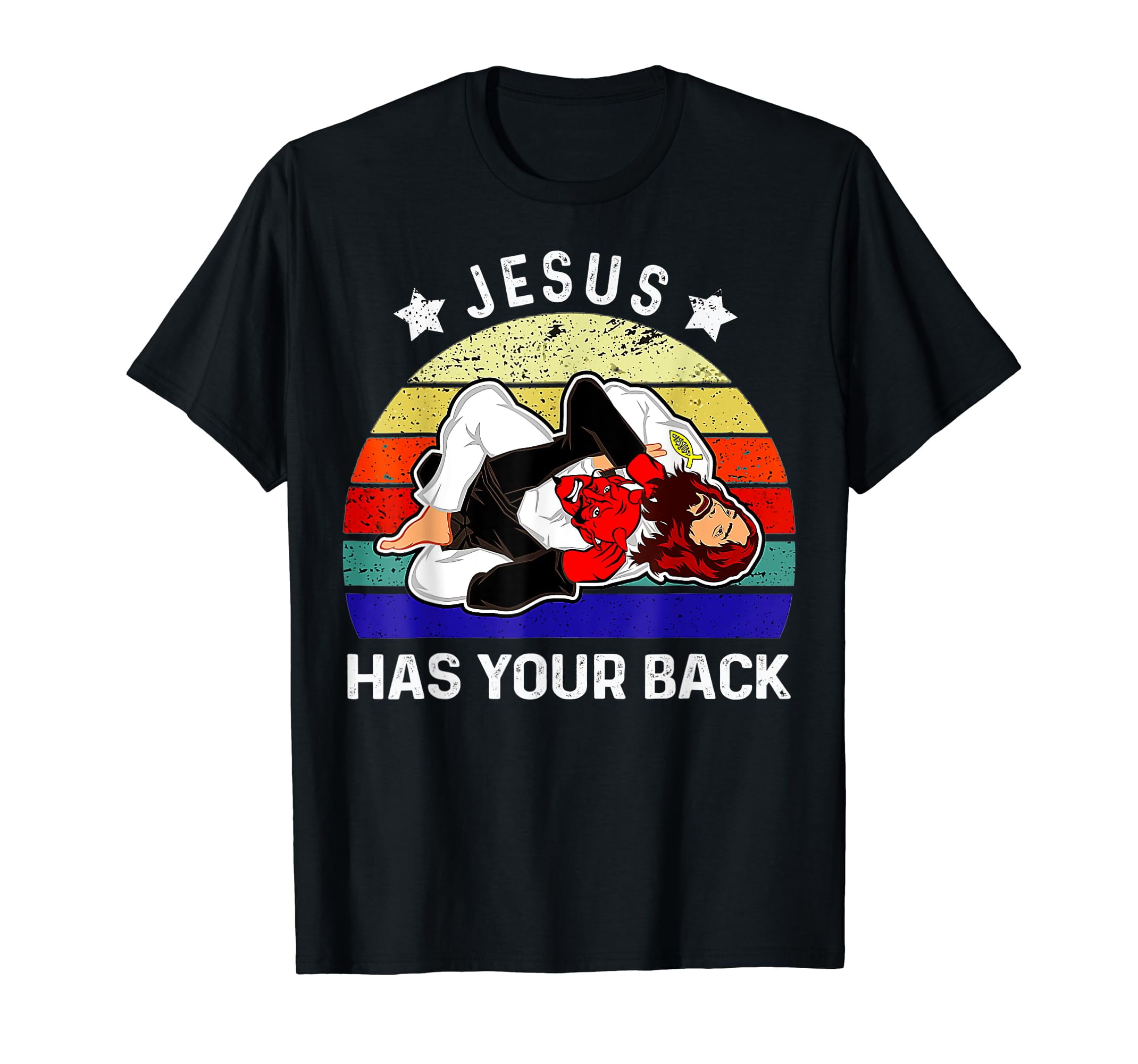 Brazilian Jiu Jitsu Shirt Jesus Shirt Jesus Has Your Back Black T-Shirt ...