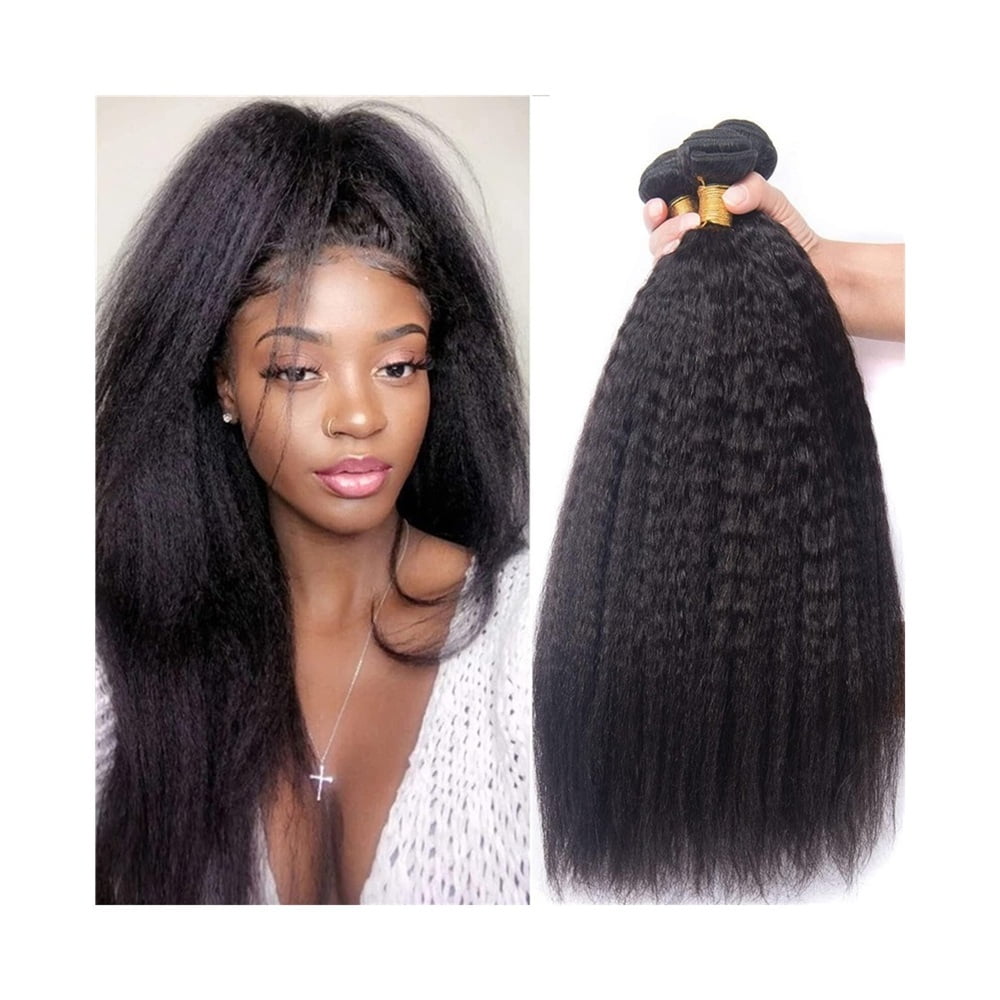 Brazilian Kinky Straight Human Hair Bundles 1/3 Pcs Yaki Straight Remy ...