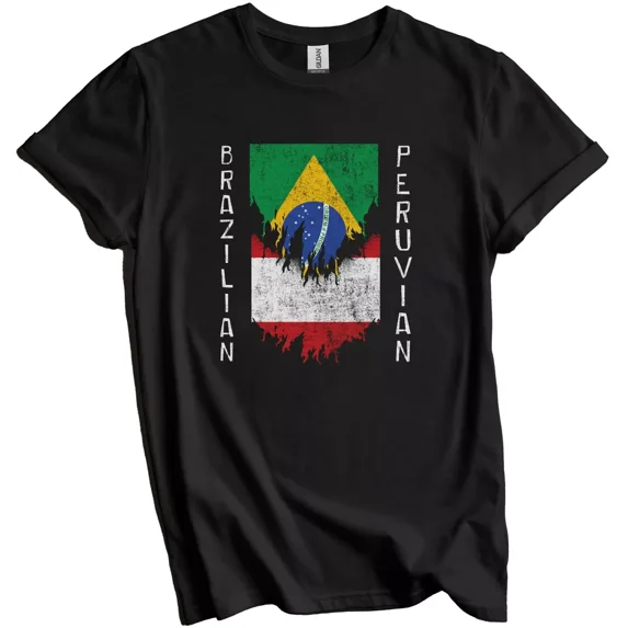 Brazilian Peruvian Flags Ripped Torn Brazil Peru T-Shirt Gift for Men ...
