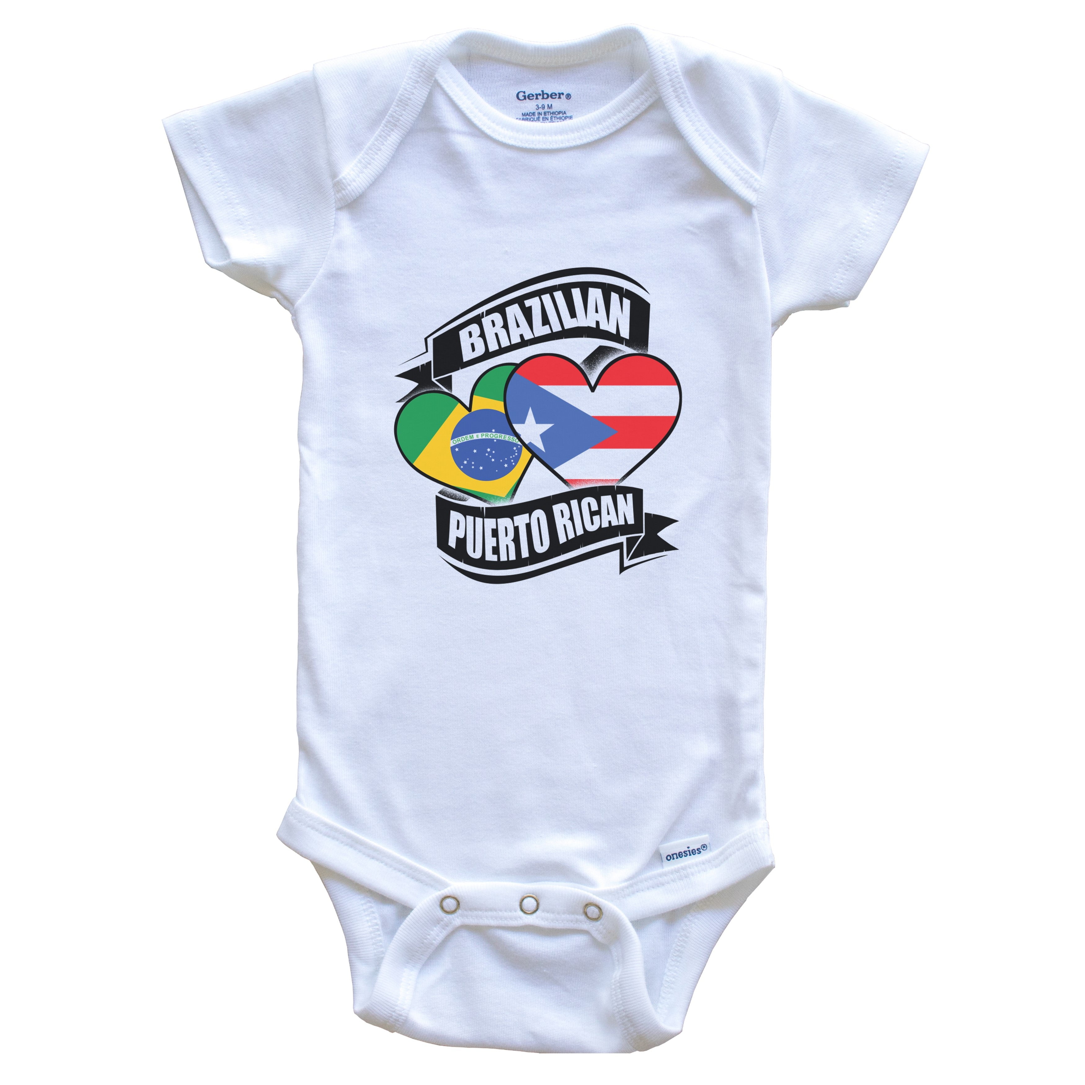 Brazilian Puerto Rican Hearts Brazil Puerto Rico Flags Baby Bodysuit, 3 ...