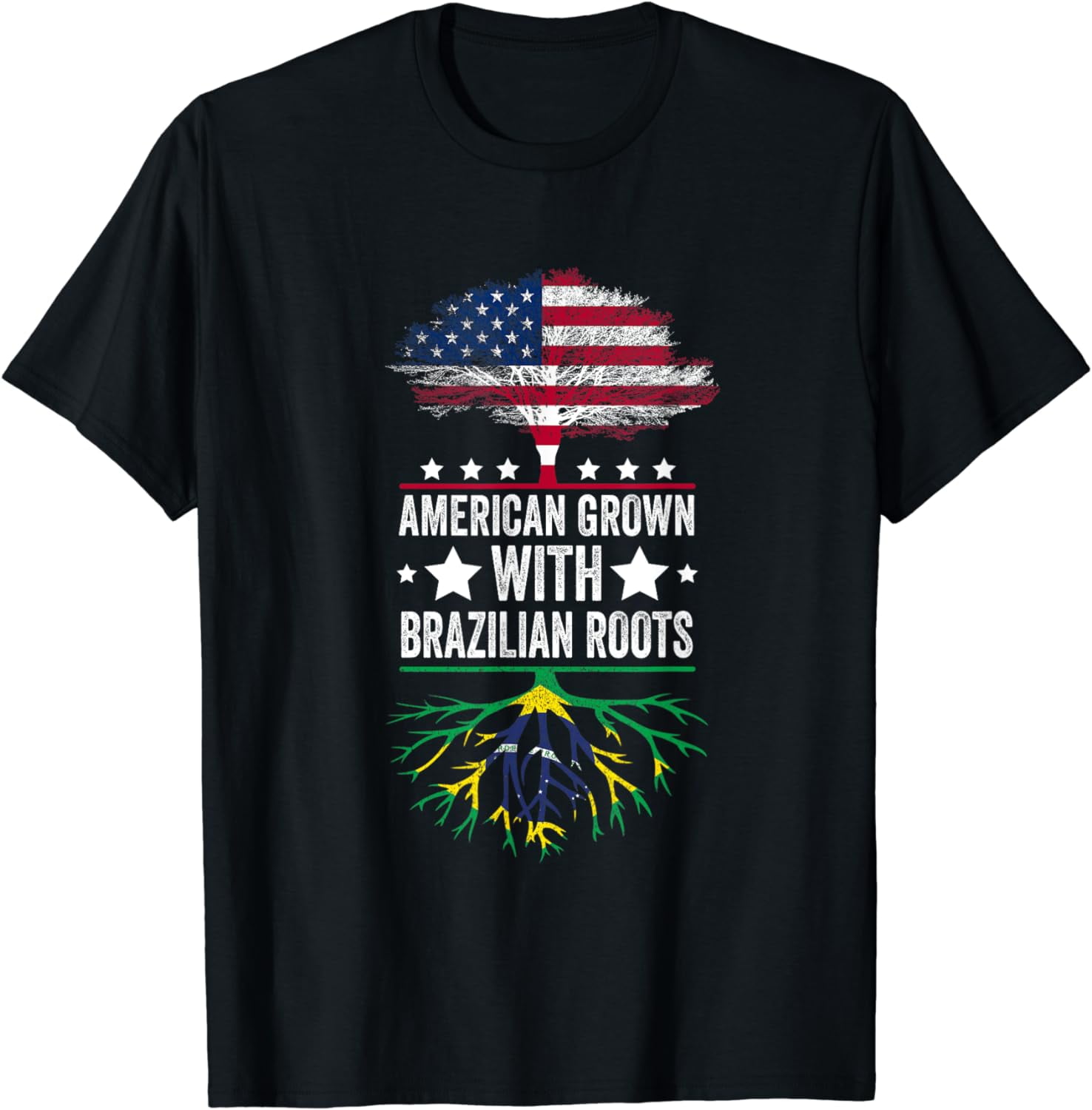 Brazilian Roots American Grown Tree Heritage Flag USA Brazil T-Shirt ...