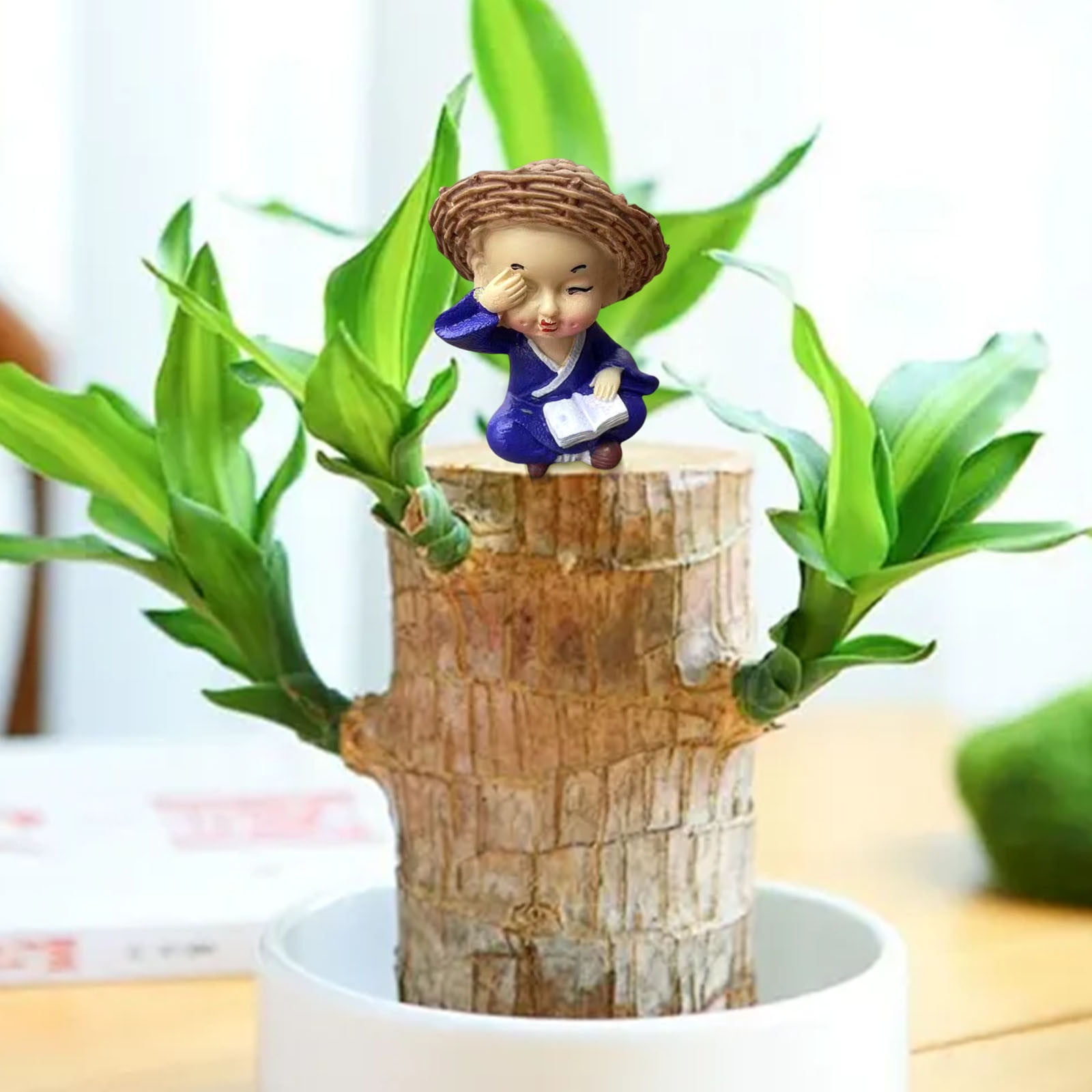 Brazilian Wood Mini Planters Monk Figurine Decor, Lucky Desktop Resin ...