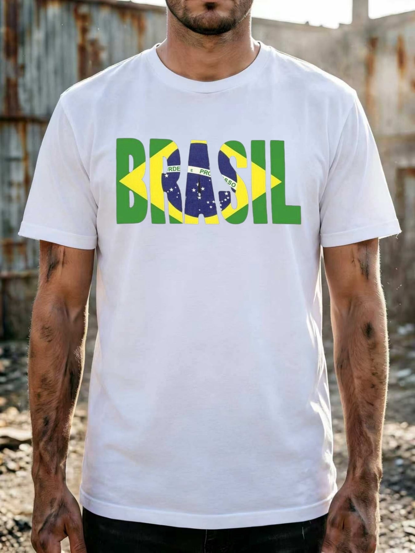 Brazilian flag design men's T-shirt. Suitable for summer casual wear ...