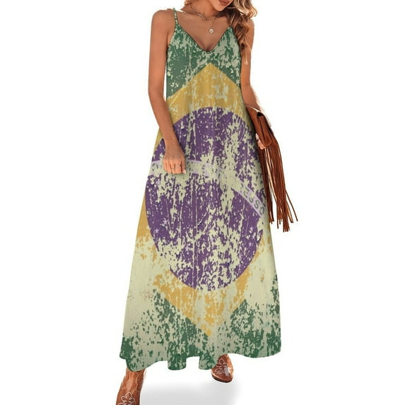Brazilian flag old and rusty texture Sleeveless Dress luxury dress ...