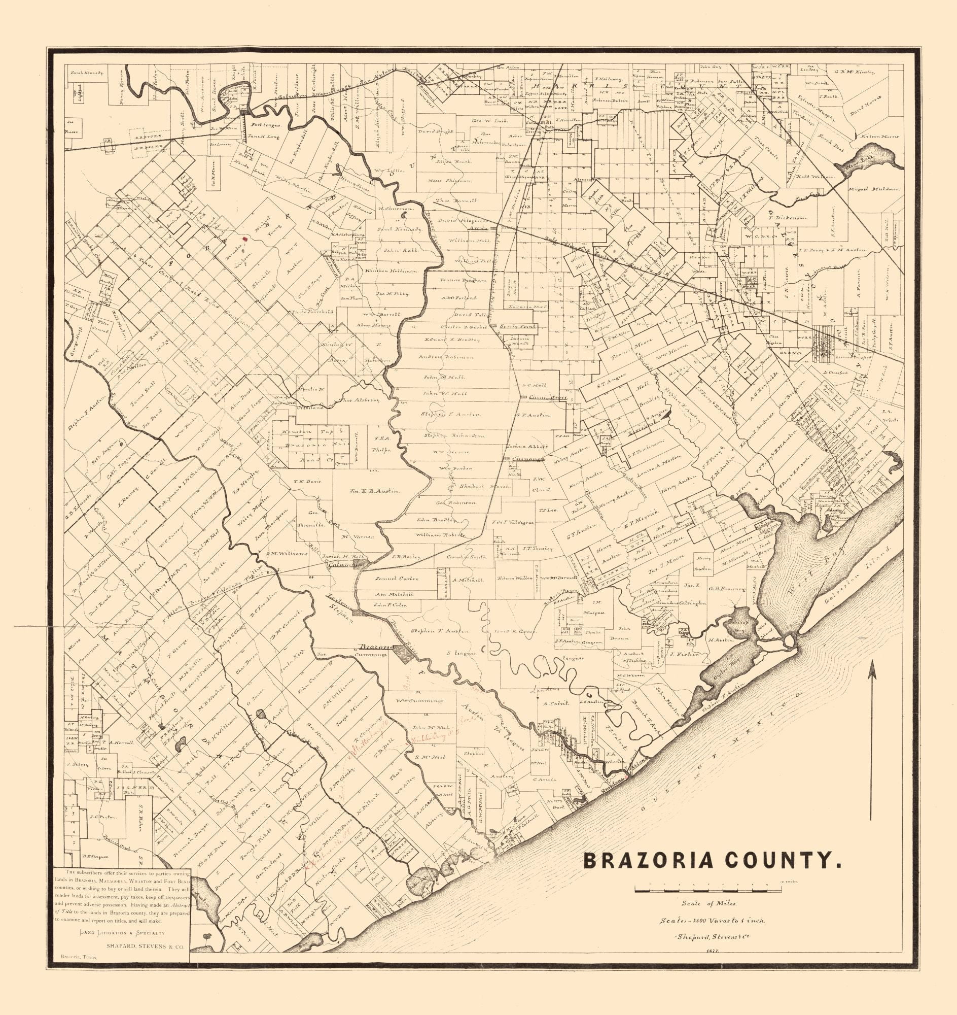 Historic County Map - Brazoria County Texas - Shepard 1877 - 23 x 24.38 ...