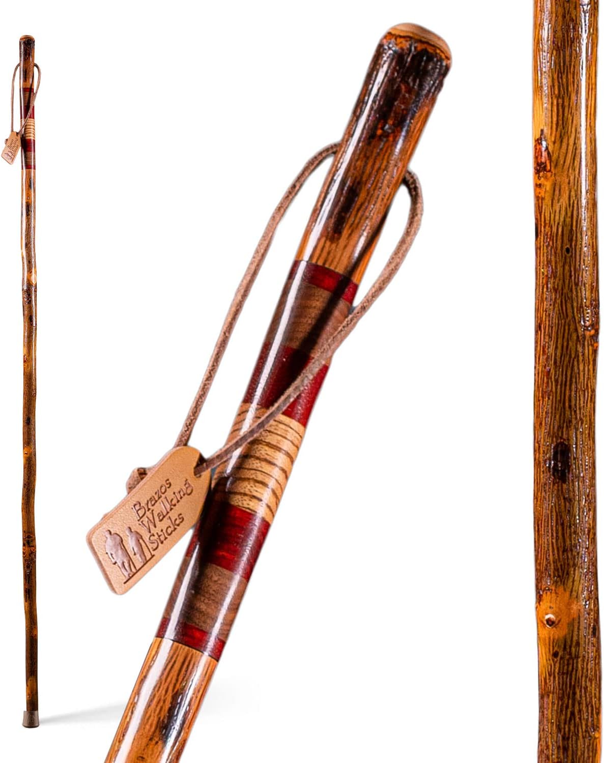 Brazos Rustic Wood Walking Stick, Hickory, Traditional Style Handle ...
