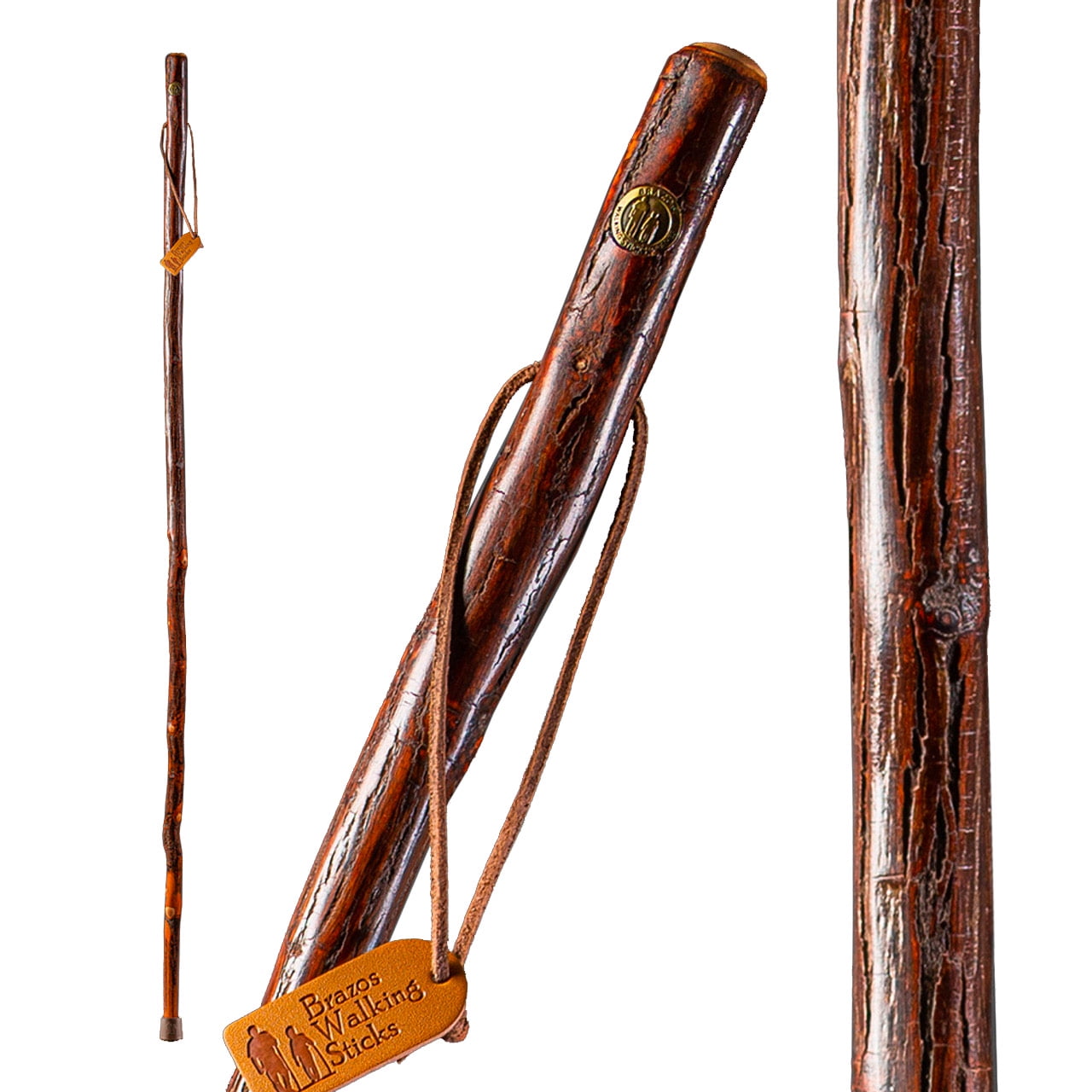 Brazos Rustic Wood Walking Stick, Hickory, Traditional Style Handle ...