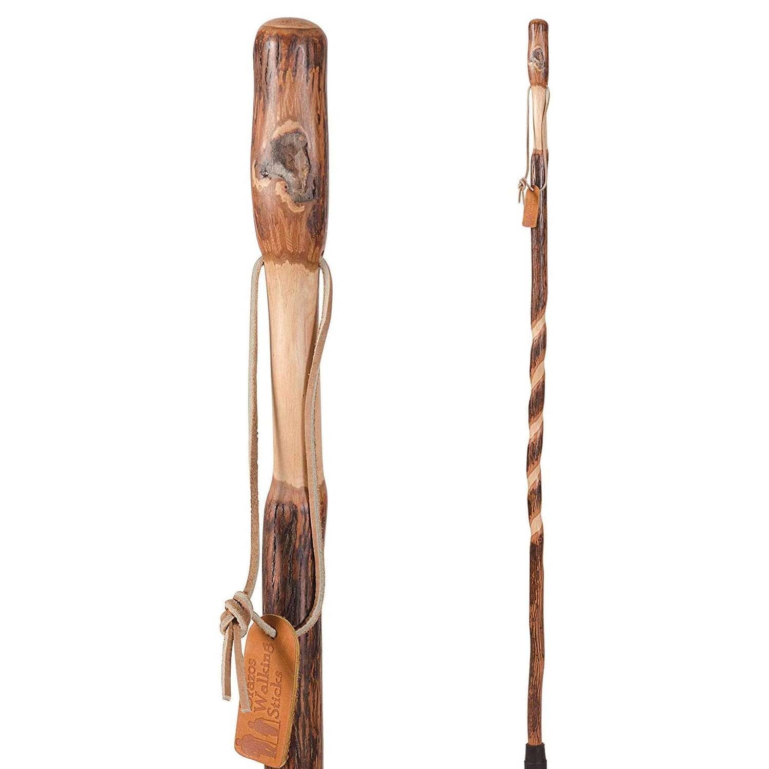 "Brazos Hand Carved Wooden Hiking Stick, Twisted Hickory, Traditional ...