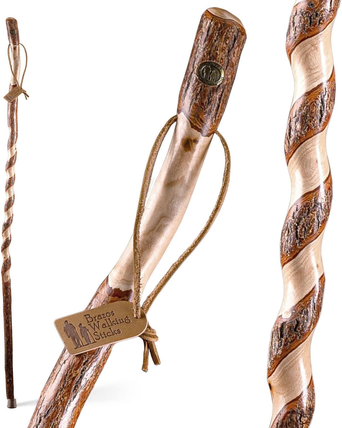 Brazos Rustic Wood Walking Stick, Twisted Sassafras, Traditional Style Handle, for Men & Women ...
