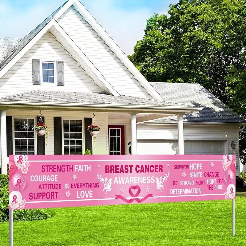 BreaCancer Awareness Backdrop Banner with 20 X 120 inch,Hope Faith ...