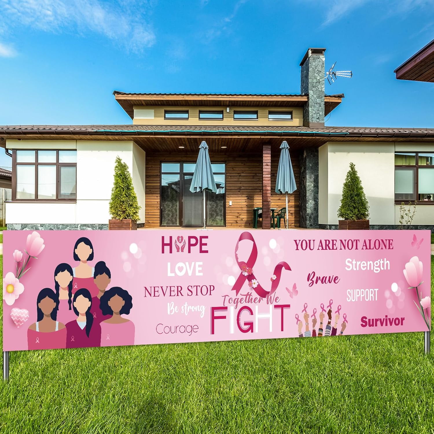 BreaCancer Awareness Banner,Survivor Party Supplies Pink Ribbon ...