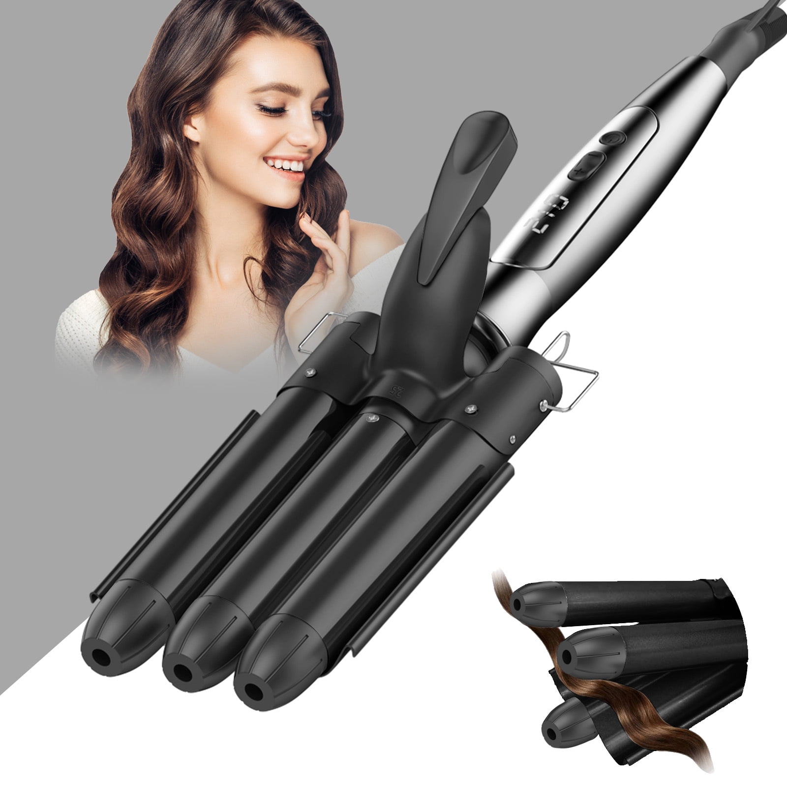 BreaDeep 3 Barrel Hair Curling Iron Wand,Ceramic Tourmaline Triple Barrels, Dual Voltage Hair ...
