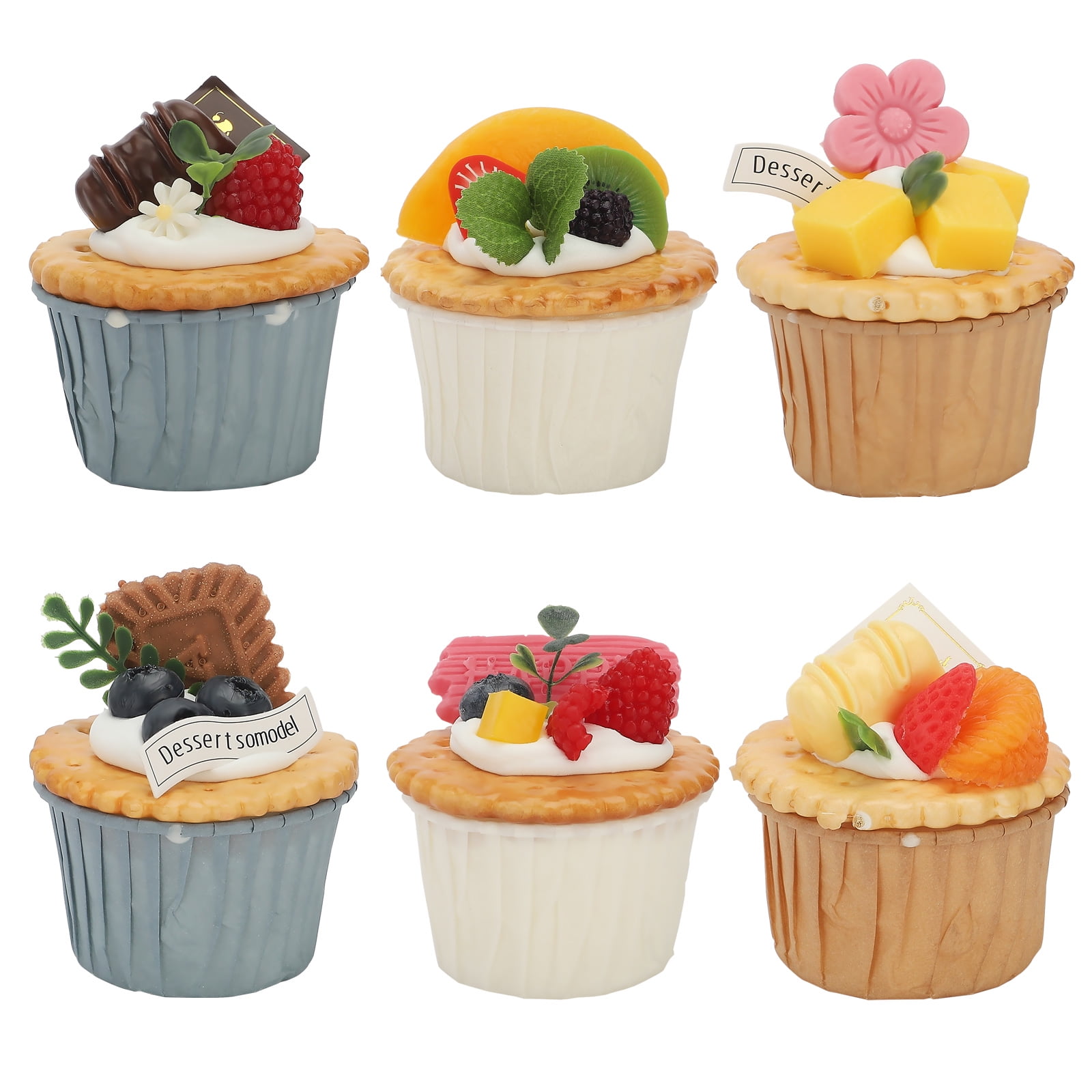 BreaDeep 6Pcs Fake Cupcake Models, Artificial Cakes, Fake Simulation ...