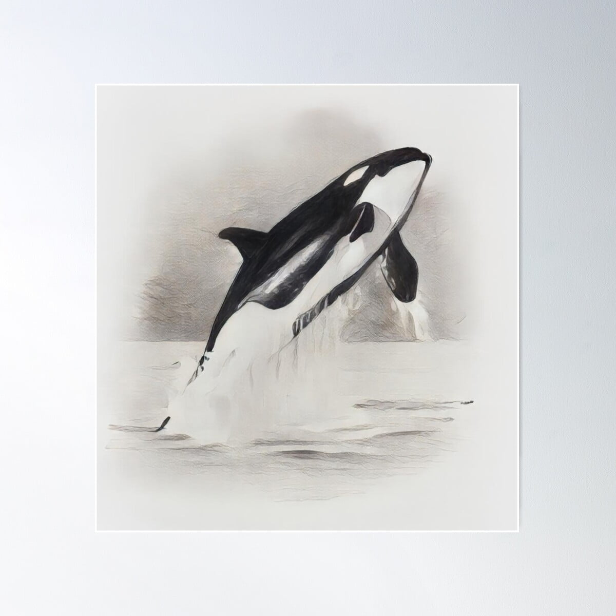 Breaching Orca Whale, Drawing, Sea Animal Poster Wall Art, Modern Wall ...