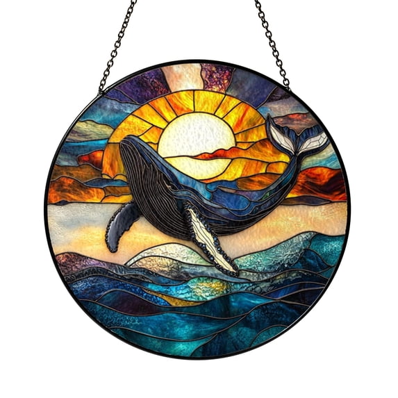 Breaching Whale Decorative Stained Glass Style Suncatcher, Ocean Marine ...
