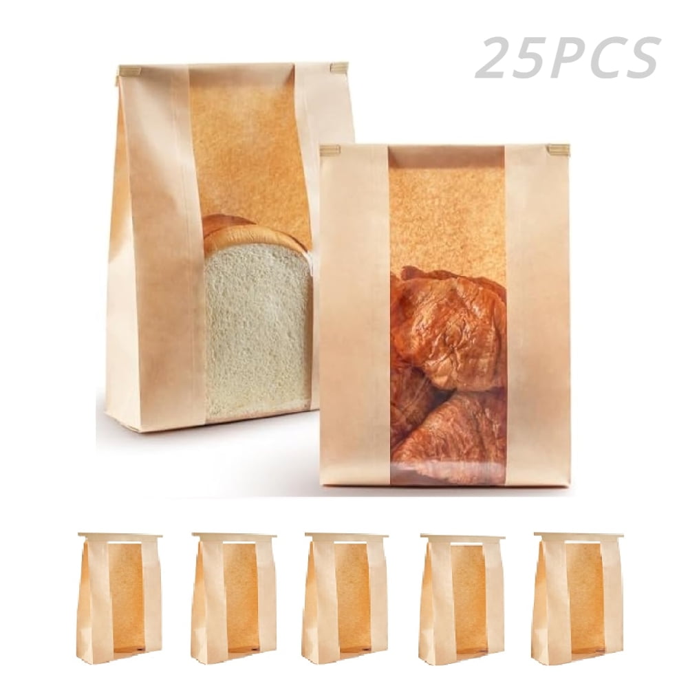 Bread Bags 25Pack Kraft Paper Bakery Bags with Window and Tin Tie Tab ...